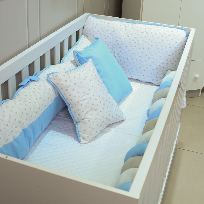 Kit Berço Padrão Din Don Star Trança Estrela 07 Peças Azul