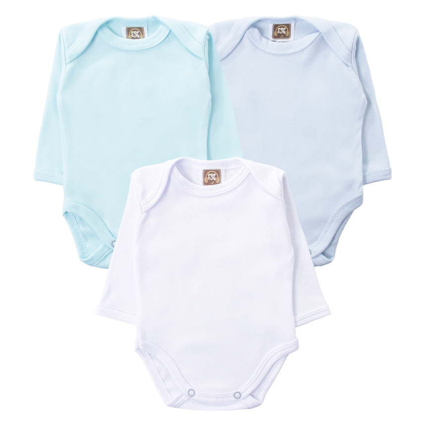 Kit Body Pop Cute Manga Longa Fio 30 Canelado 3 Peças