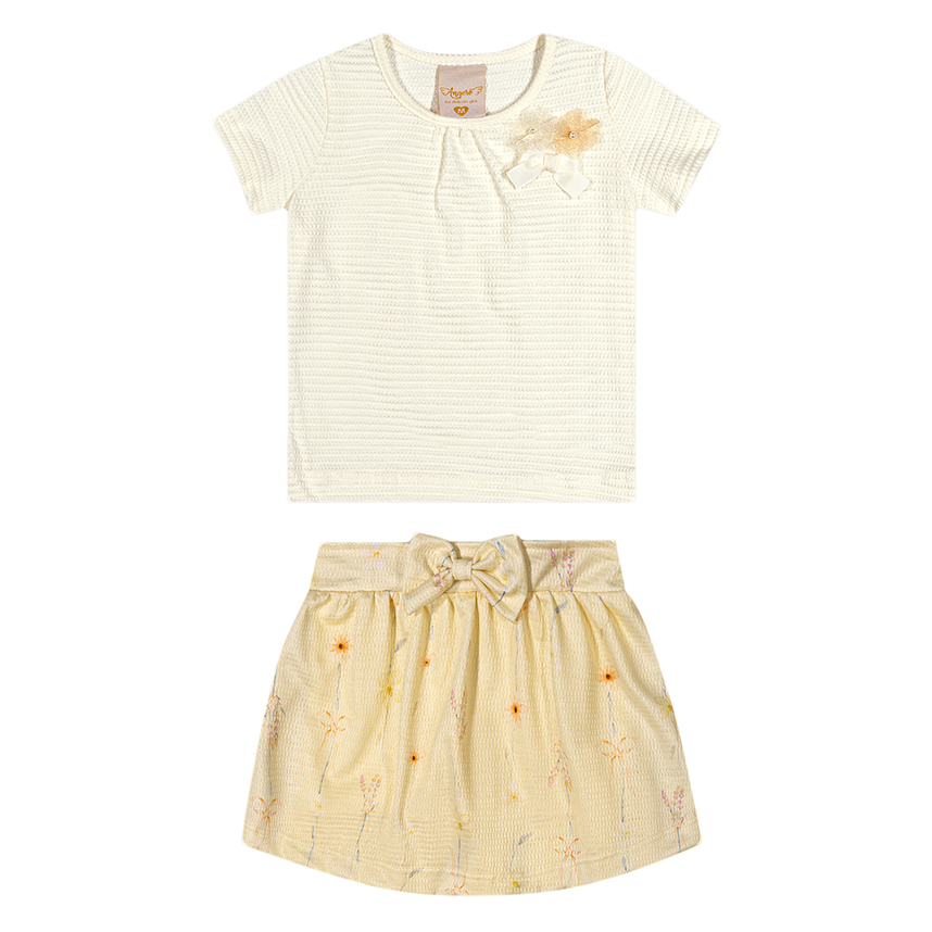 Conjunto Infantil Angerô Blusa E Saia Estampa Floral