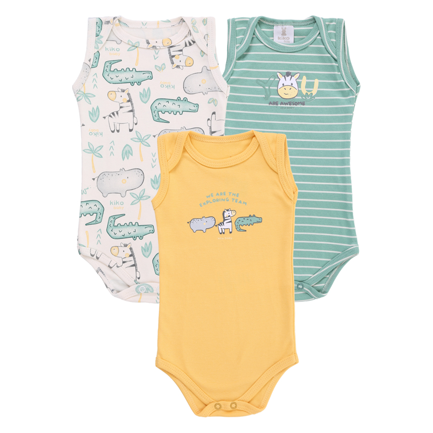 Kit Body Bebê Kiko Regata Estampa Safari 3 Peças