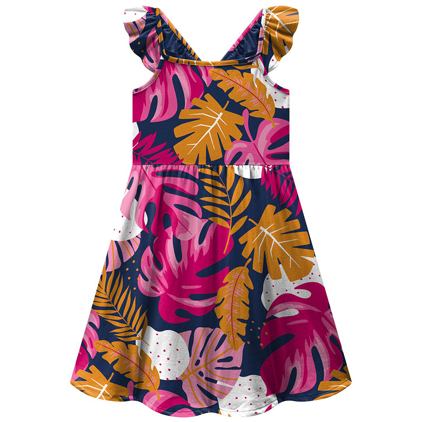 Vestido Infantil Kyly Com Alça Estampa Folhas
